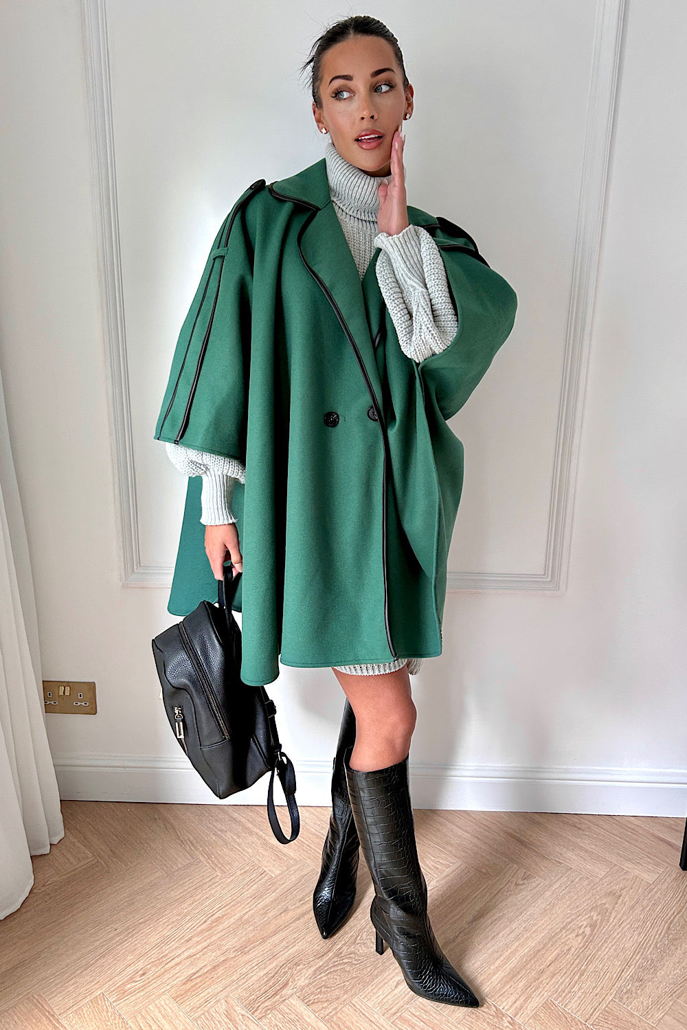 Layla Green Cape Coat – The Fashion Bible