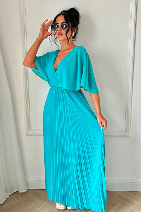 Tama Turquoise Cape Sleeve Maxi Dress – The Fashion Bible